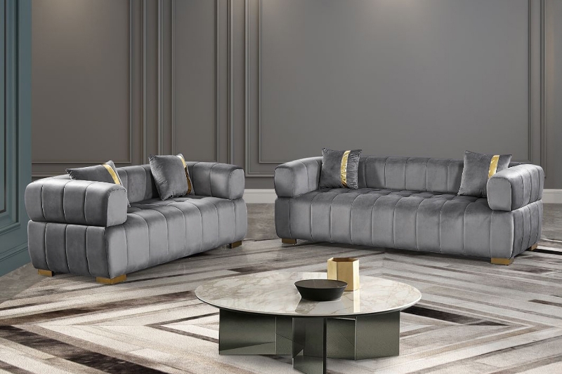 VEGAS Chesterfield Velvet Sofa Range Grey Loveseat Sofa Set