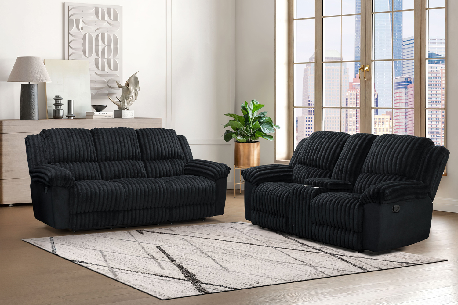 SELINNA Corduroy Manual Reclining Sofa Range (Black)-iFurniture-The ...